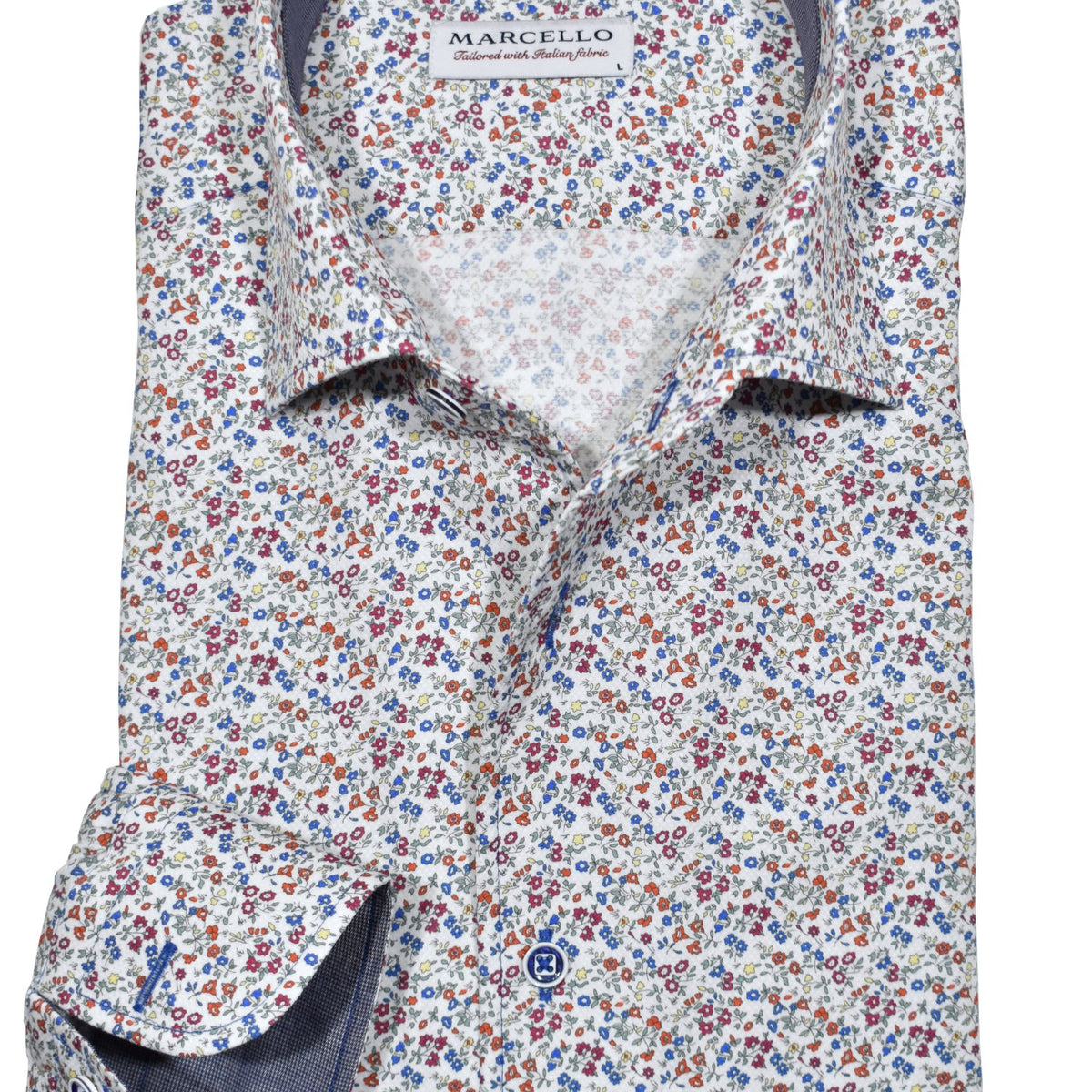 W964R Red Mini Floral Roll Collar – Marcello Sport