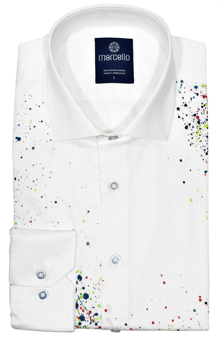 W866P White Paint Splatter Shirt – Marcello Sport